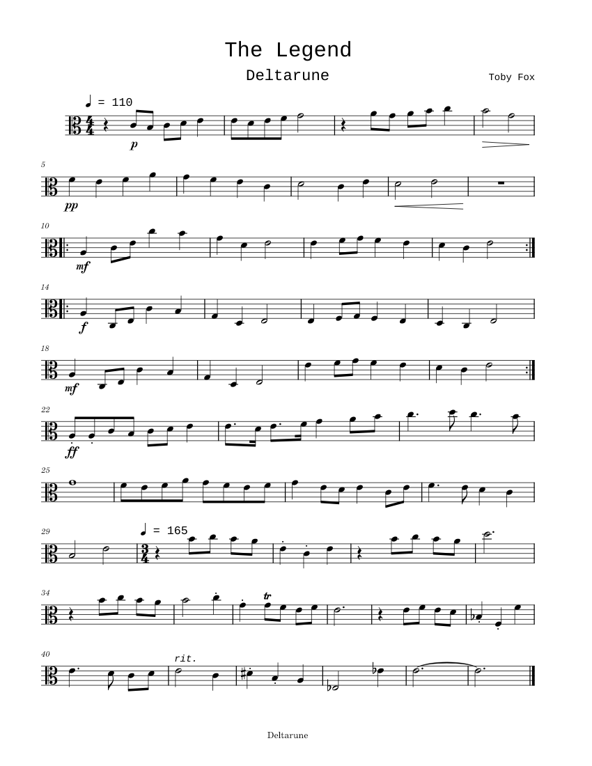 The Legend (Deltarune) Sheet Music for Viola (Solo) | MuseScore.com