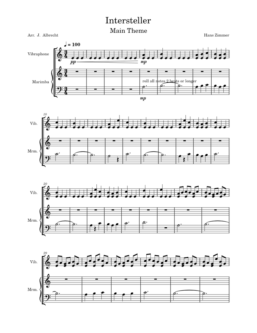 Interstellar – Hans Zimmer Sheet Music for Vibraphone, Marimba ...