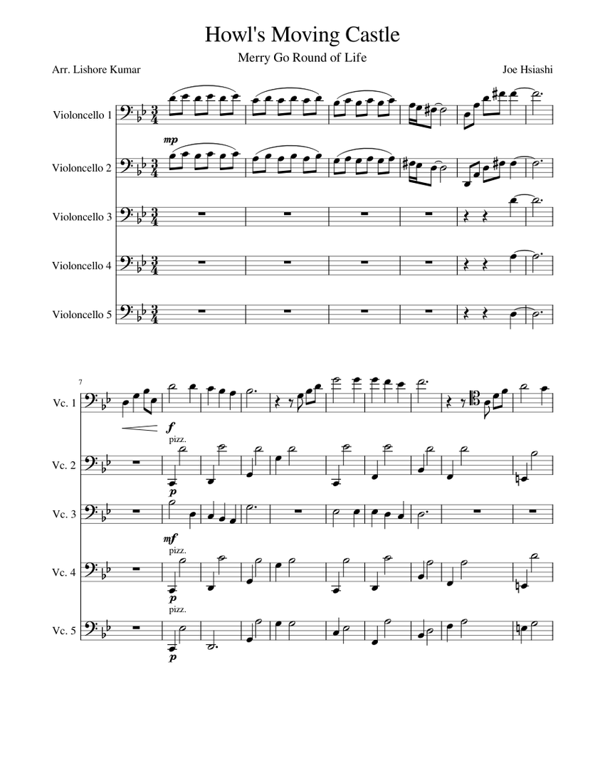 Howl's Moving Castle Sheet music for Cello (Mixed Quintet) | Musescore.com