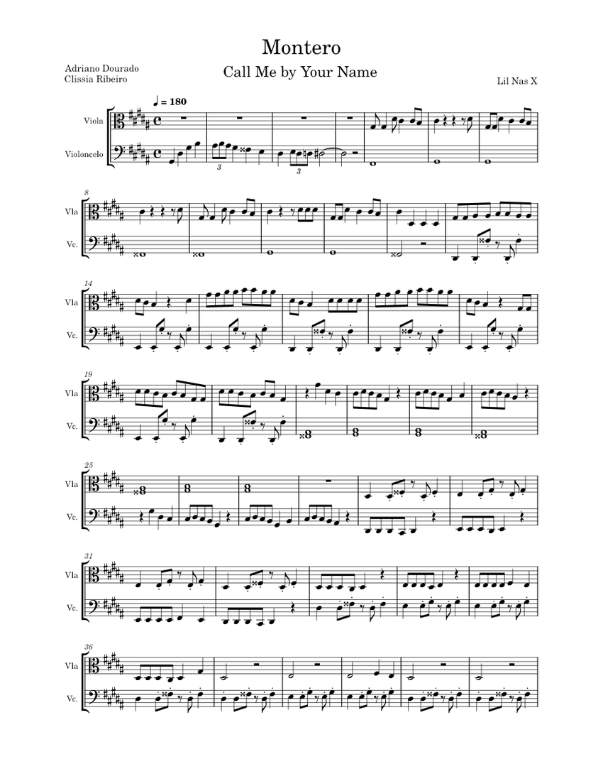 Montero Sheet music for Viola, Cello (String Duet) | Musescore.com