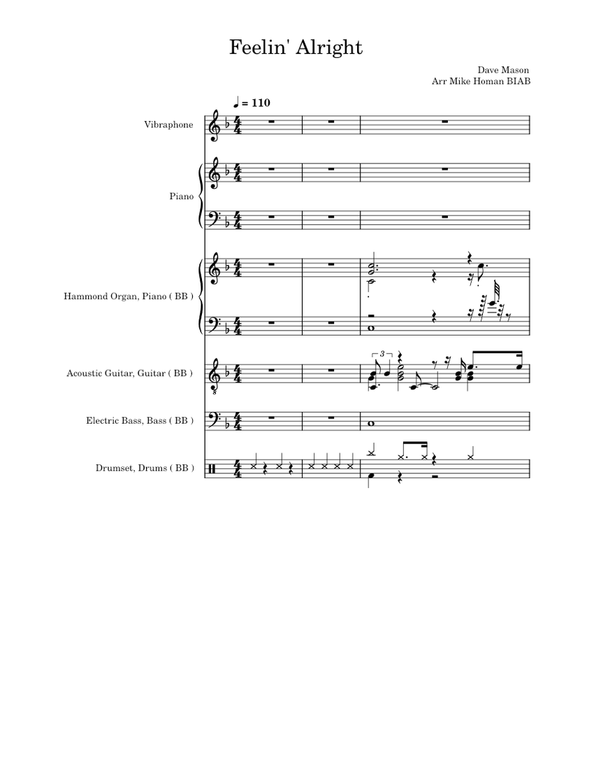 Feelin' Alright BIAB Sheet music for Piano, Organ, Vibraphone, Guitar ...