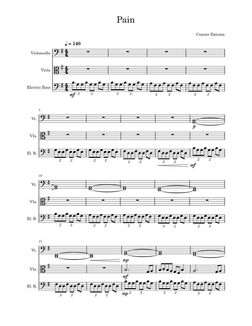 Pain Sheet music for Viola, Cello, Bass guitar (Mixed Trio) | Musescore.com