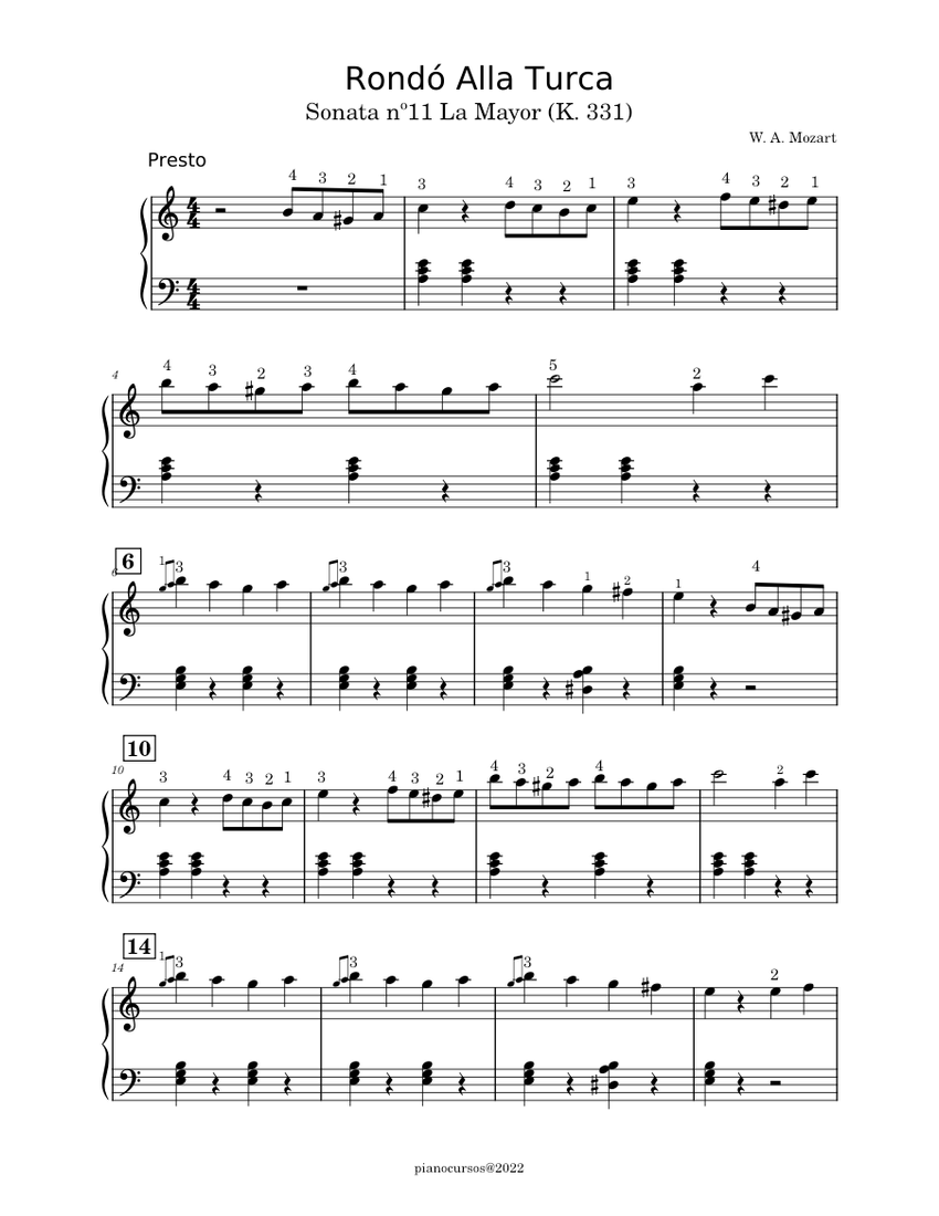 Turkish March – Wolfgang Amadeus Mozart Easy Sheet music for Piano ...