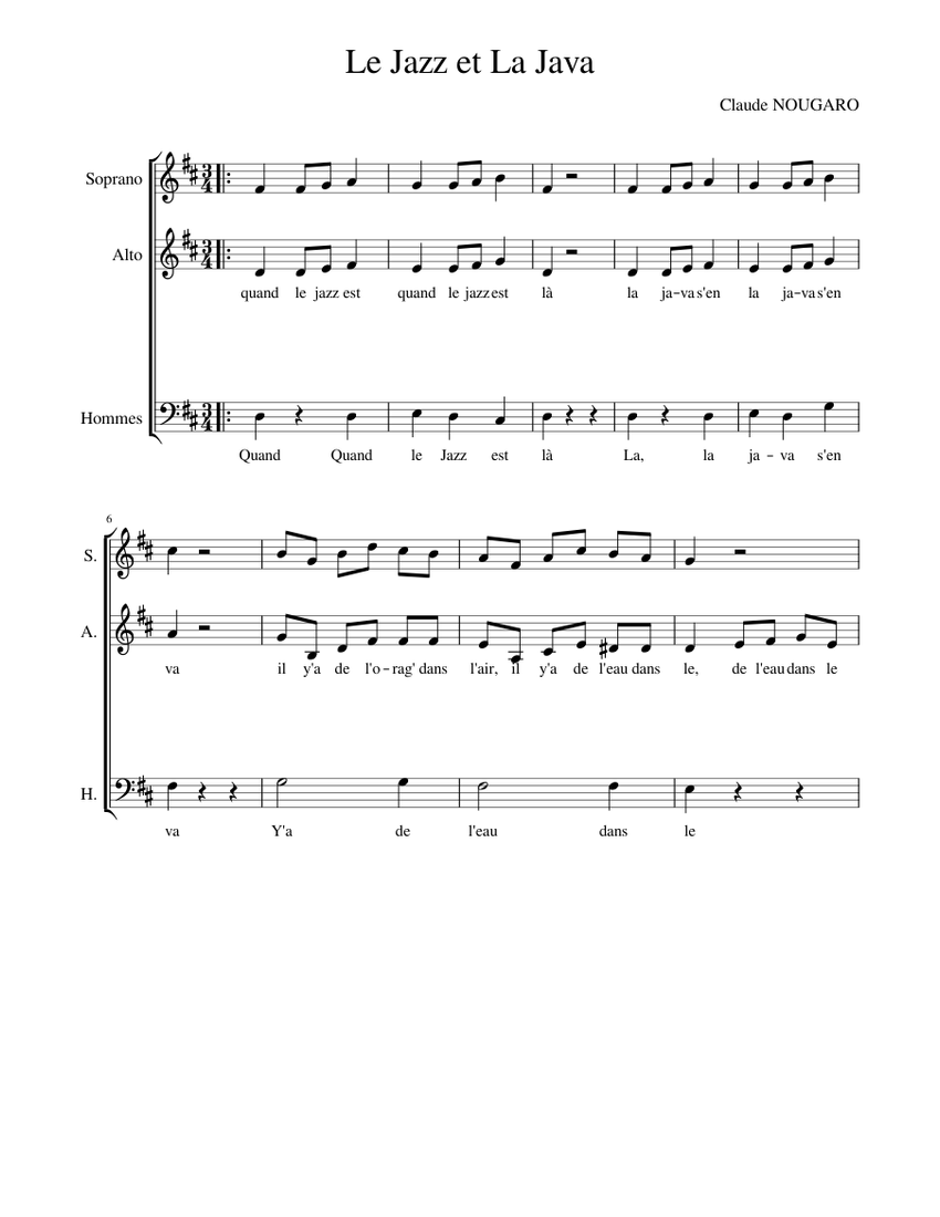 Le Jazz et La Java Sheet music for Soprano, Alto, Tenor, Bass voice ...