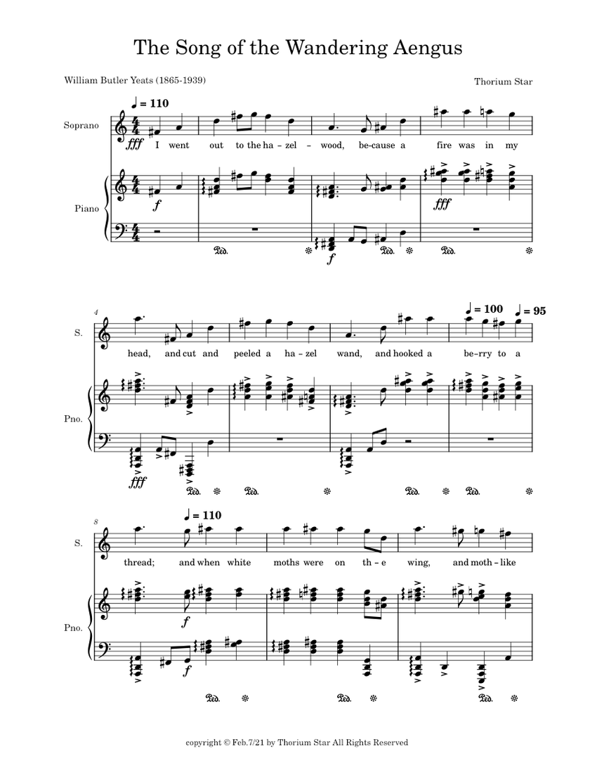 The Song of the Wandering Aengus Sheet Music for Piano, Soprano (Piano ...