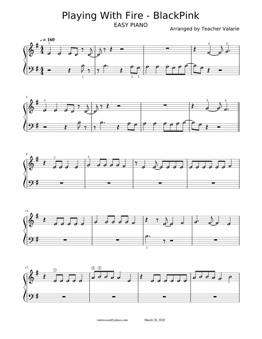 Playing_With_Fire_-_Black_Pink EASY PIANO Sheet music for Piano (Solo ...