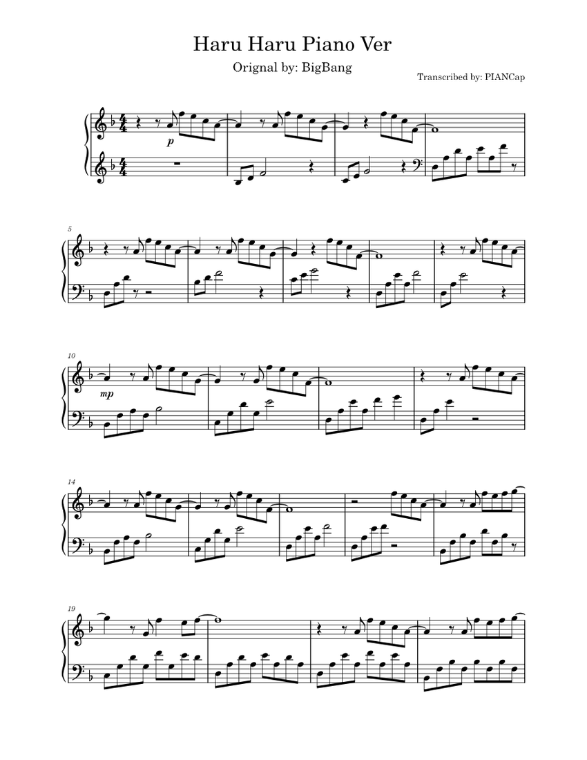 Haru Haru – Big Bang Sheet Music for Piano (Solo) easy | MuseScore.com