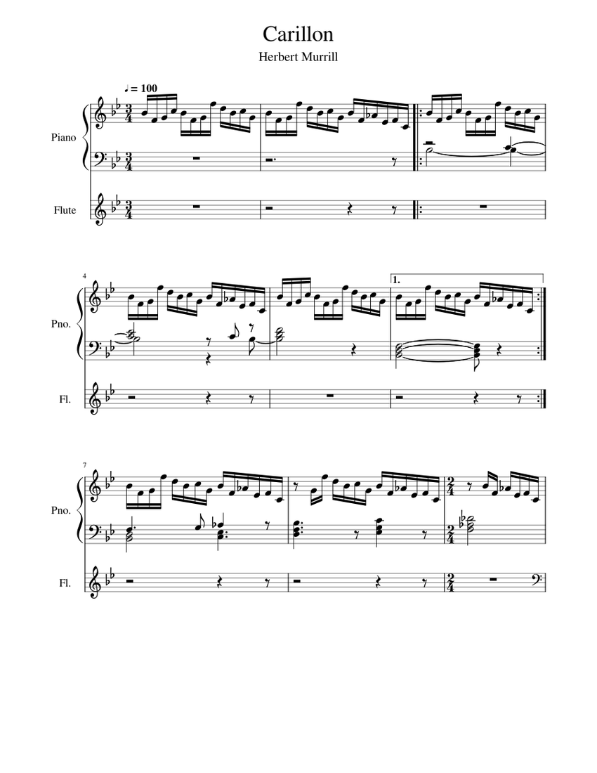 Carillon Sheet music for Piano, Flute (Solo) | Musescore.com