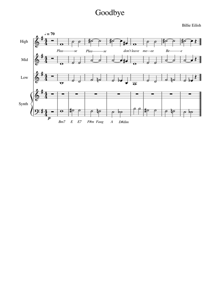Goodbye - Billie Eilish Sheet Music for Piano, Vocals (Choral ...
