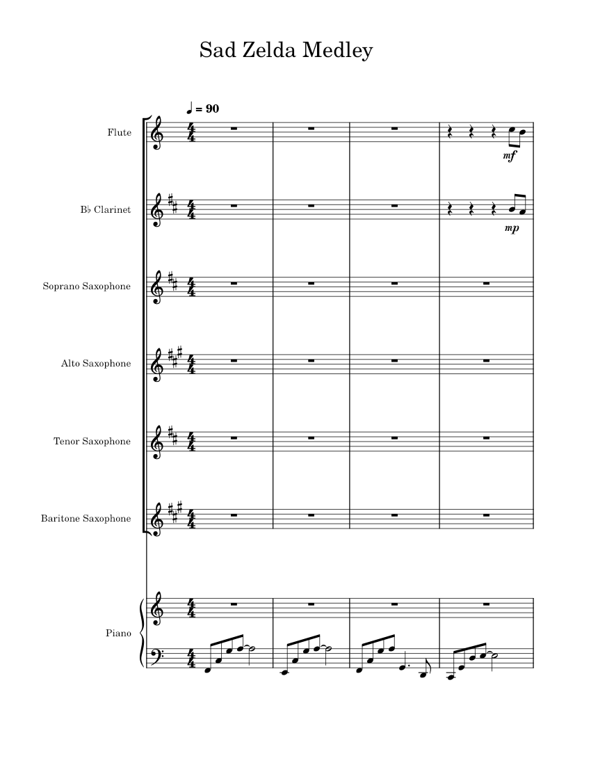 Sad Zelda Medley Sheet music for Piano, Flute, Clarinet in b-flat ...