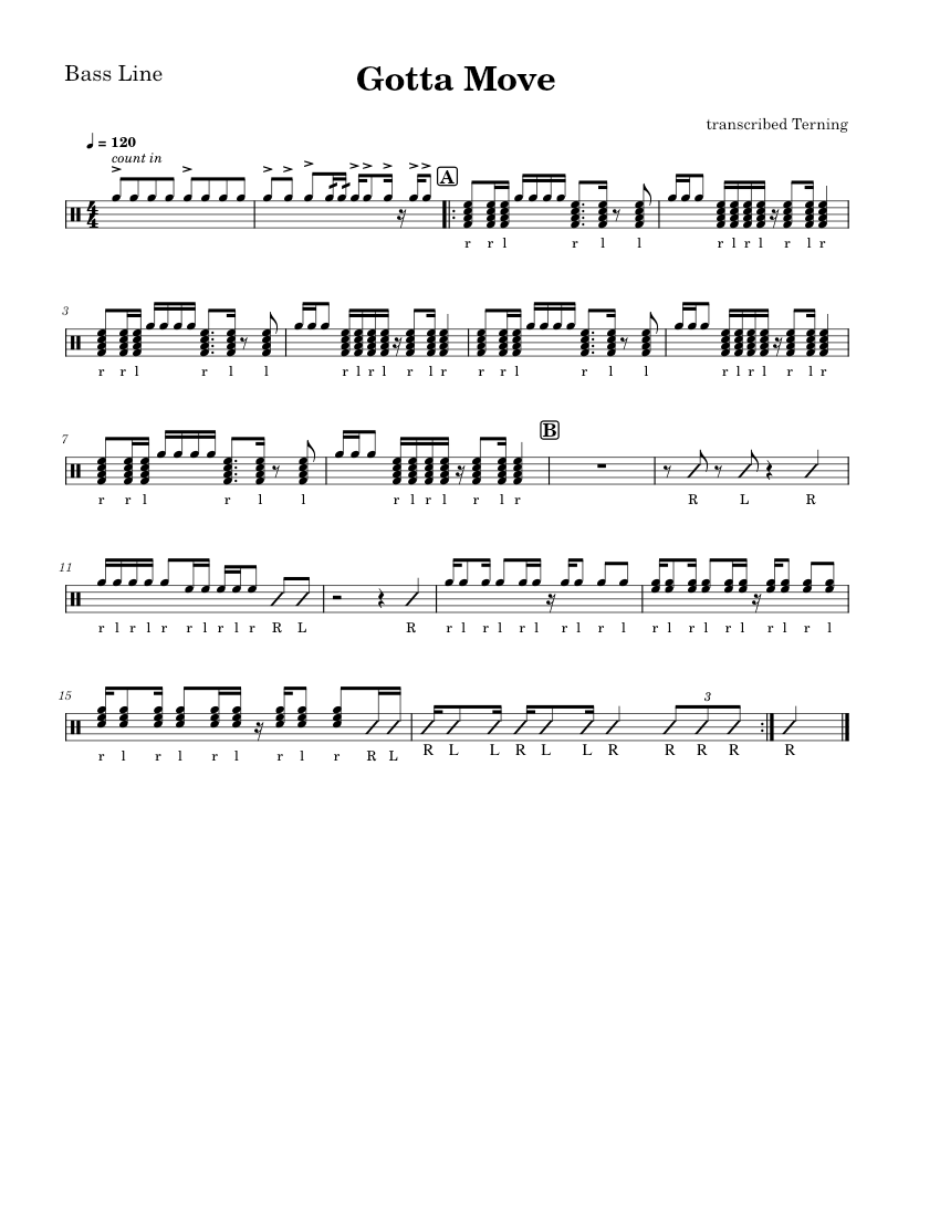 Gotta Move-Bass_Line Sheet music for Bass drum (Solo) | Musescore.com