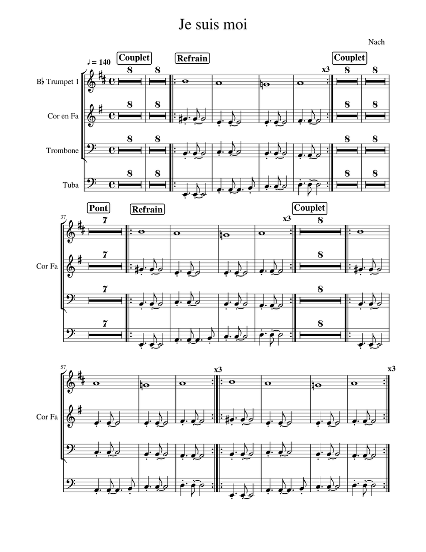 Je_suis_moi Sheet music for Trombone, Tuba, Trumpet in b-flat, French ...