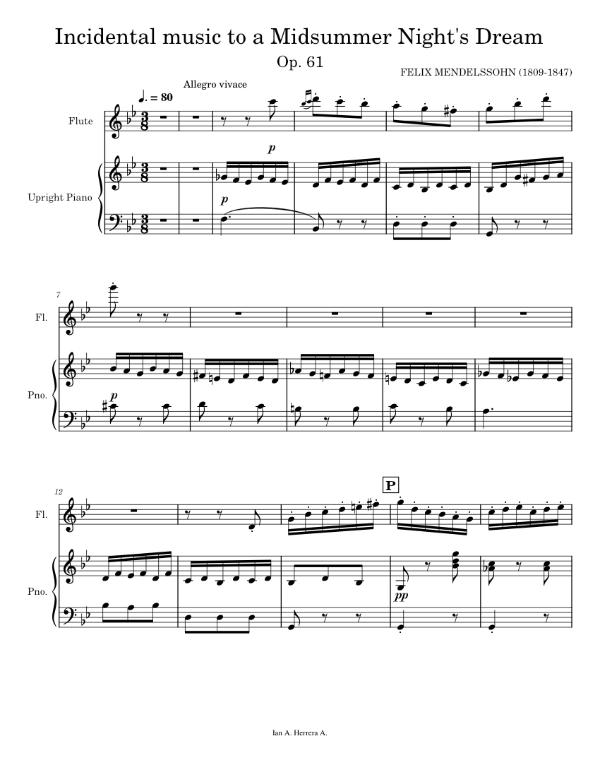 A Midsummer Night's Dream, incidental music, Op.61 - Flute Excerpt ...