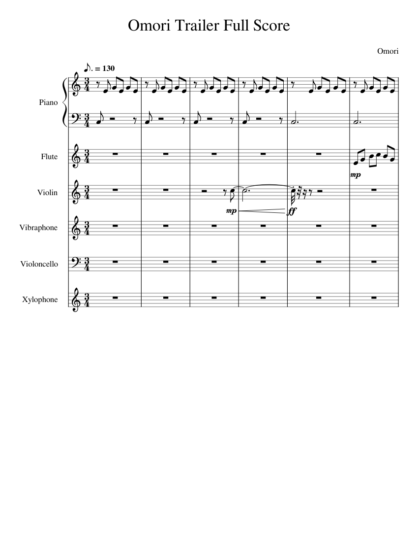 Fanmade Omori Trailer Sheet Music for Piano, Flute, Vibraphone, Violin ...