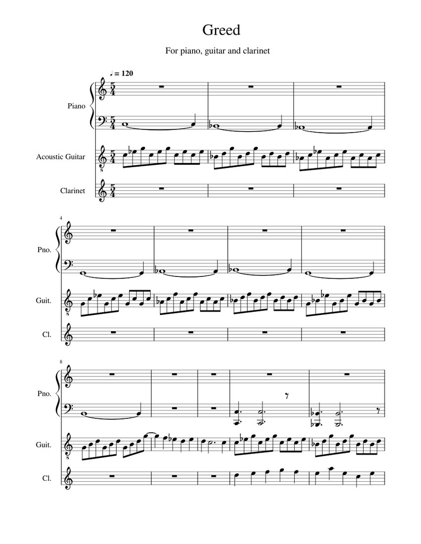 Greed Sheet music for Piano, Guitar, Clarinet other (Mixed Trio ...