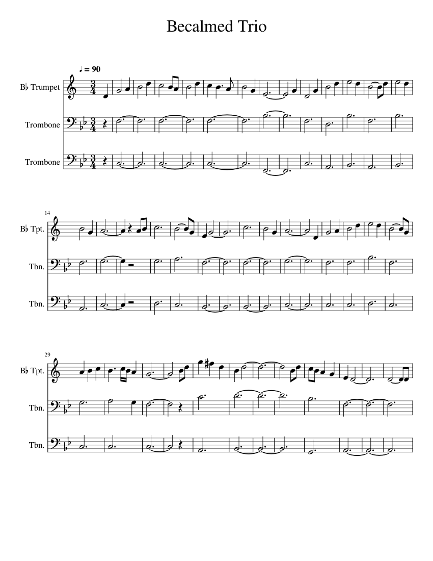Becalmed Trio Sheet music for Trombone, Trumpet in b-flat (Mixed Trio ...