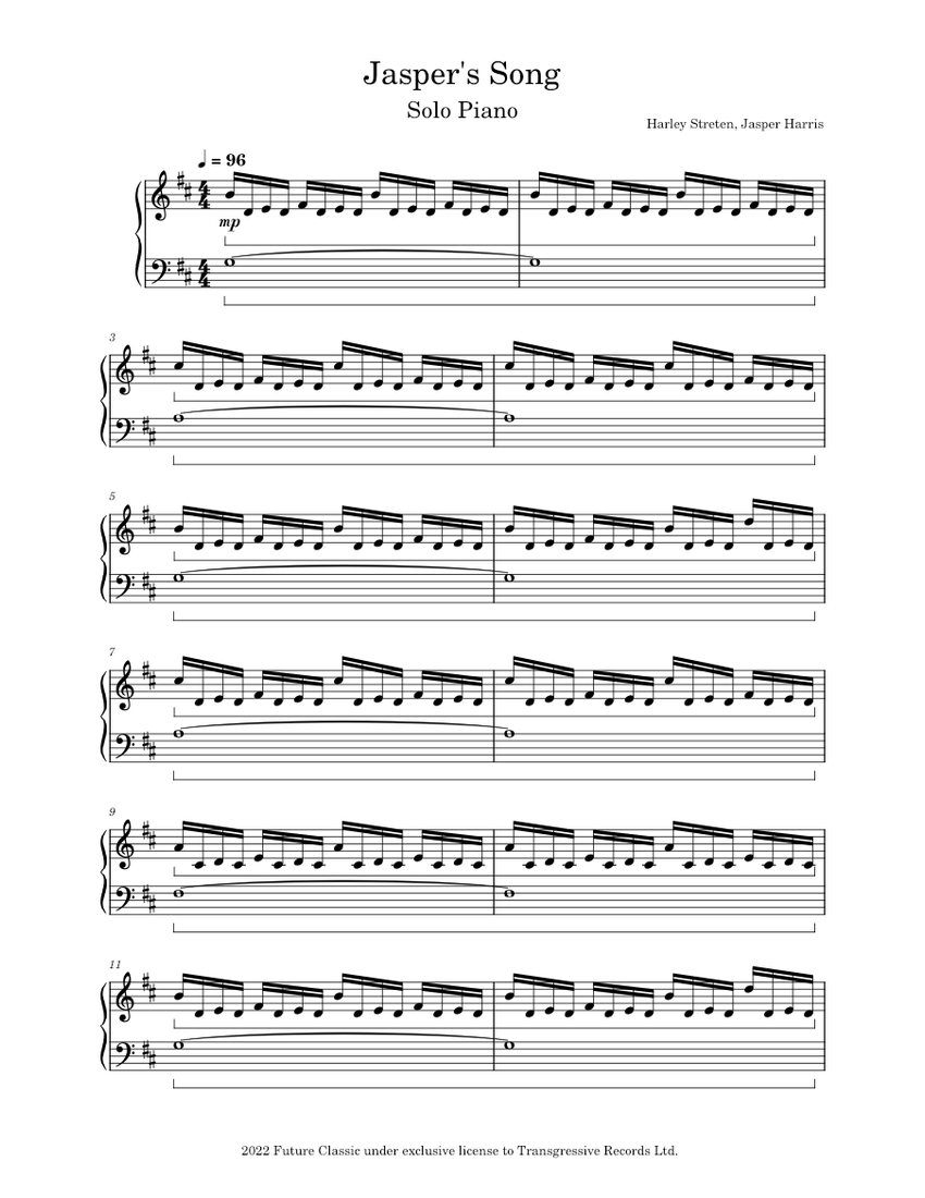 Jasper's Song – Flume Sheet Music for Piano (Solo) easy | MuseScore.com