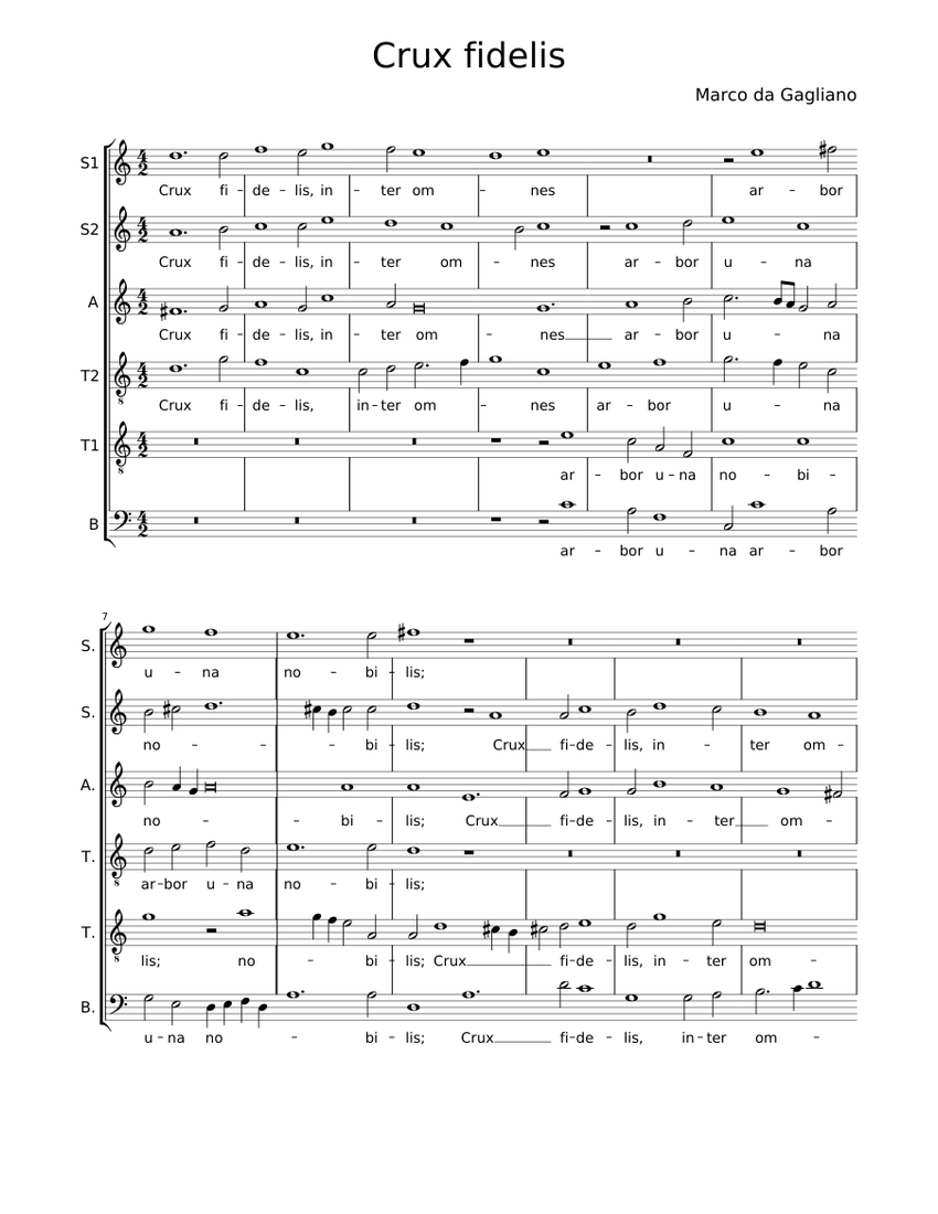 18 - 081 - Gagliano - Crux fidelis Sheet music for Soprano, Alto, Tenor ...