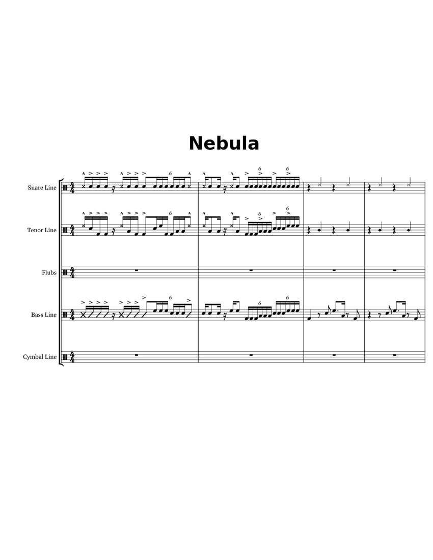 Nebula Cadence 23 Sheet Music for Snare drum, Crash, Tenor drum, Bass ...