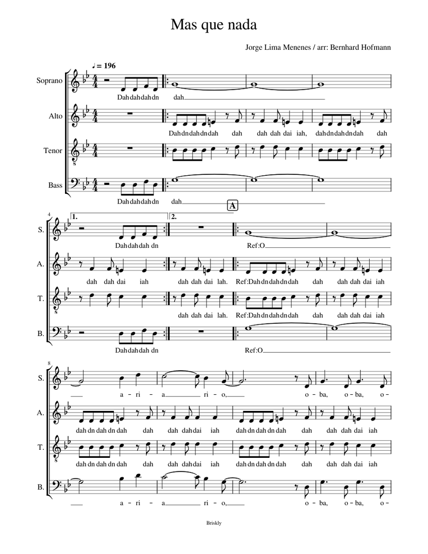 Mas que nada Sheet Music for Soprano, Alto, Tenor, Bass voice (Choral ...