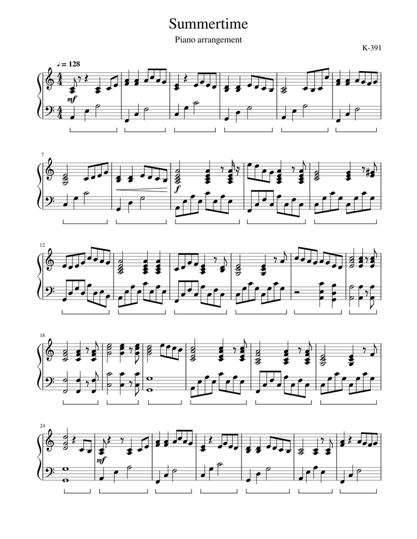 Summertime - K-391 Sheet Music for Piano (Solo) Easy | MuseScore.com