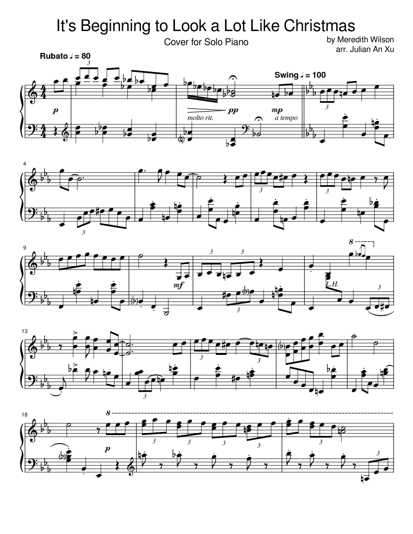 It's Beginning to Look a Lot Like Christmas - For Solo Piano Sheet ...
