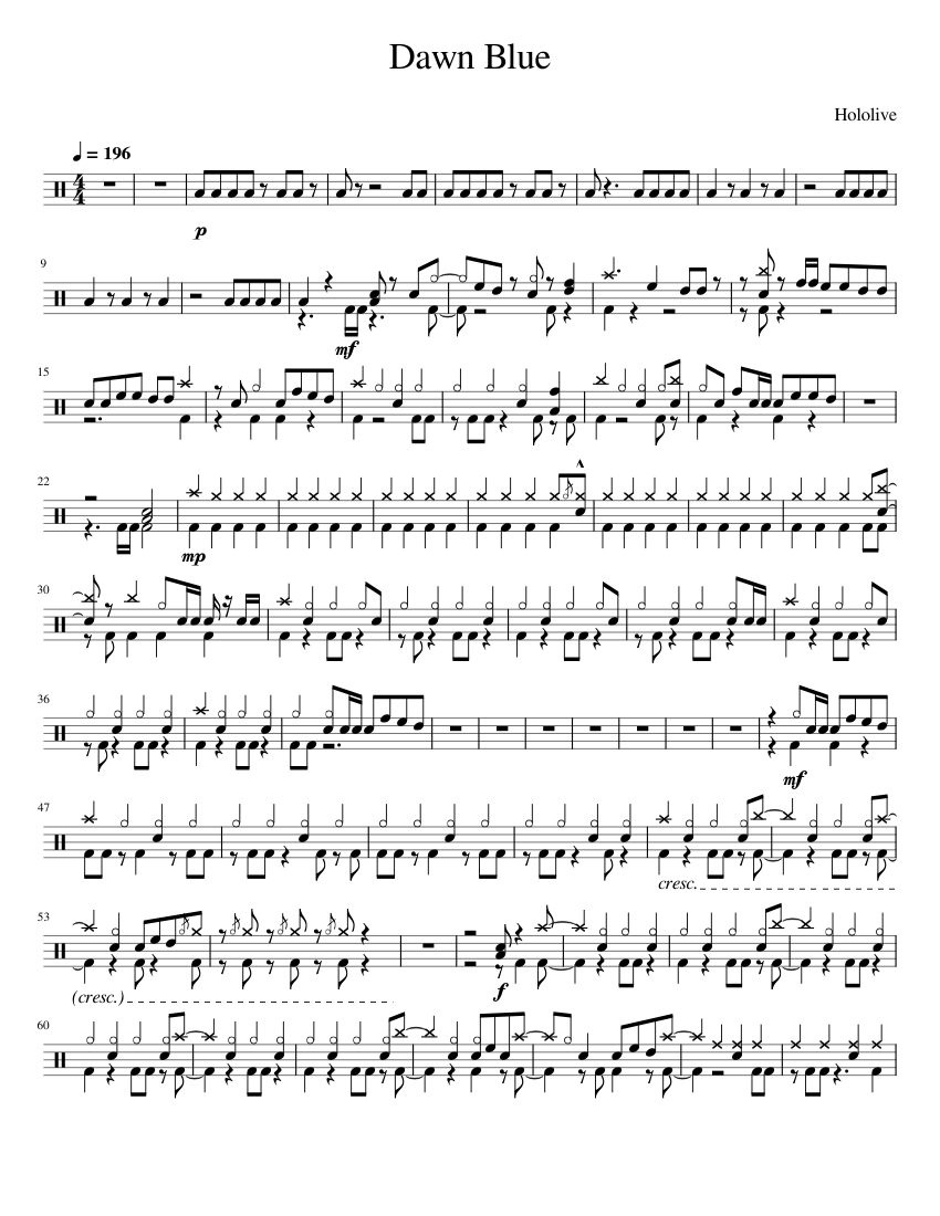 Dawn Blue – Calliope Mori Sheet Music for Drum group (Solo) | MuseScore.com