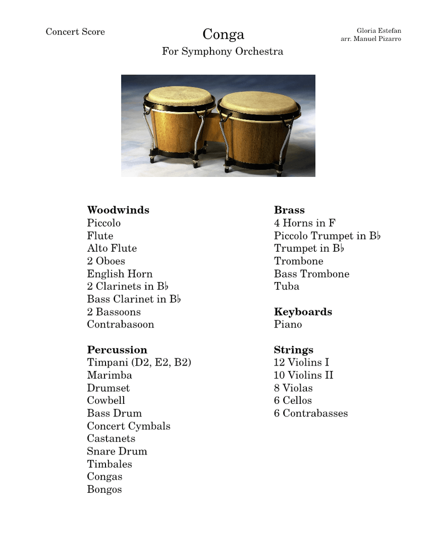 Conga by Gloria Estefan Sheet Music for Piano, Trombone, Tuba, Trombone ...