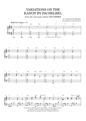 Variations on the Canon (Canon in C) - by George Winston Sheet Music ...