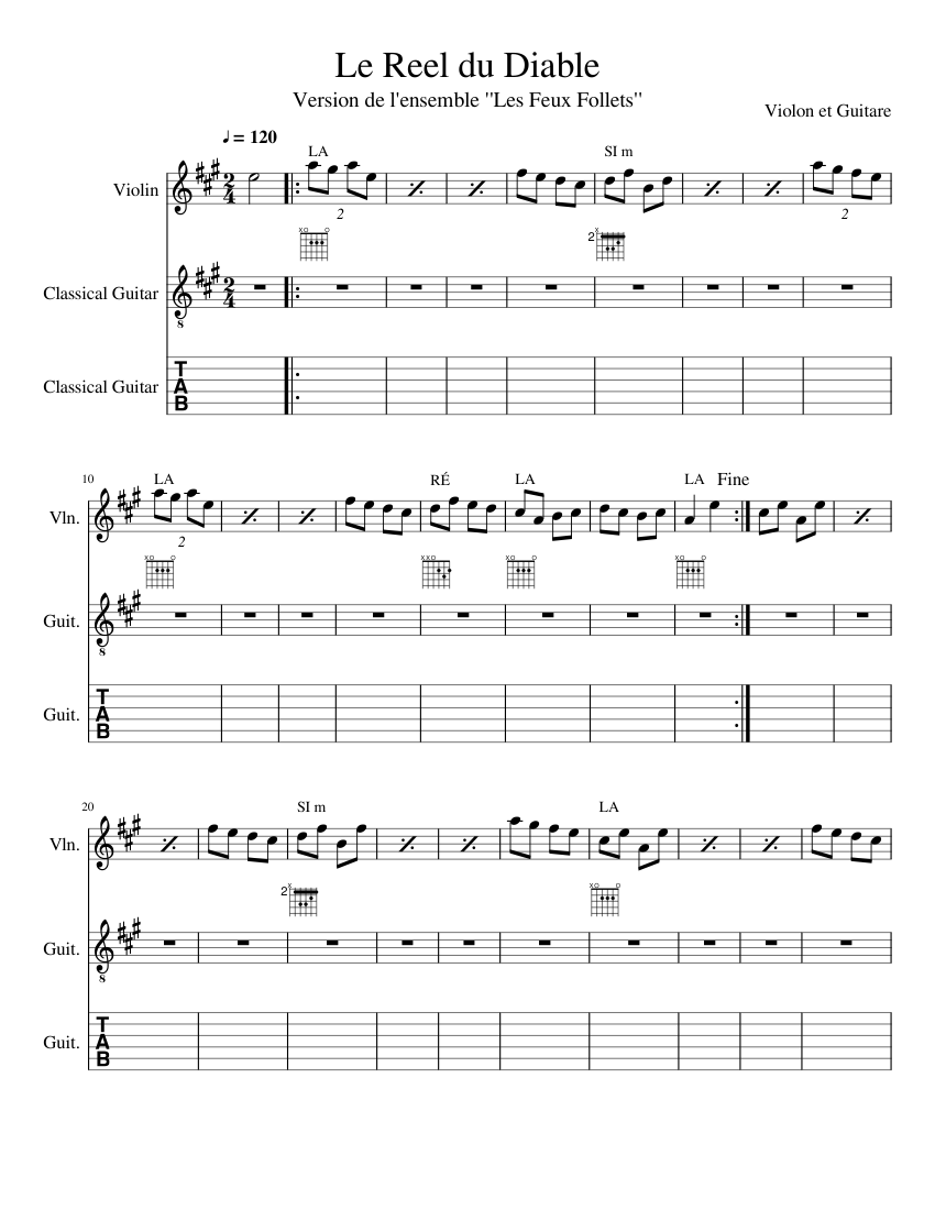 Le Reel du Diable Sheet Music for Violin, Guitar (Mixed Trio ...