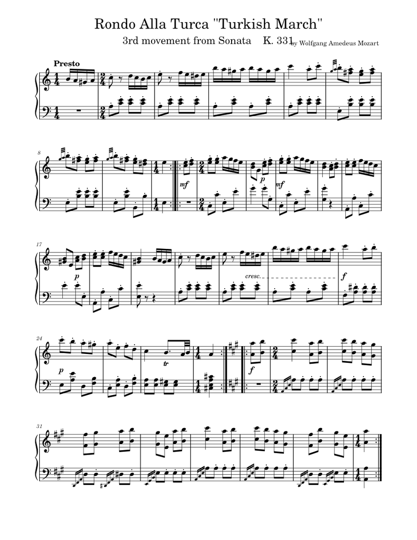 Rondo Alla Turca Turkish March Sheet Music for Piano (Solo) | MuseScore.com