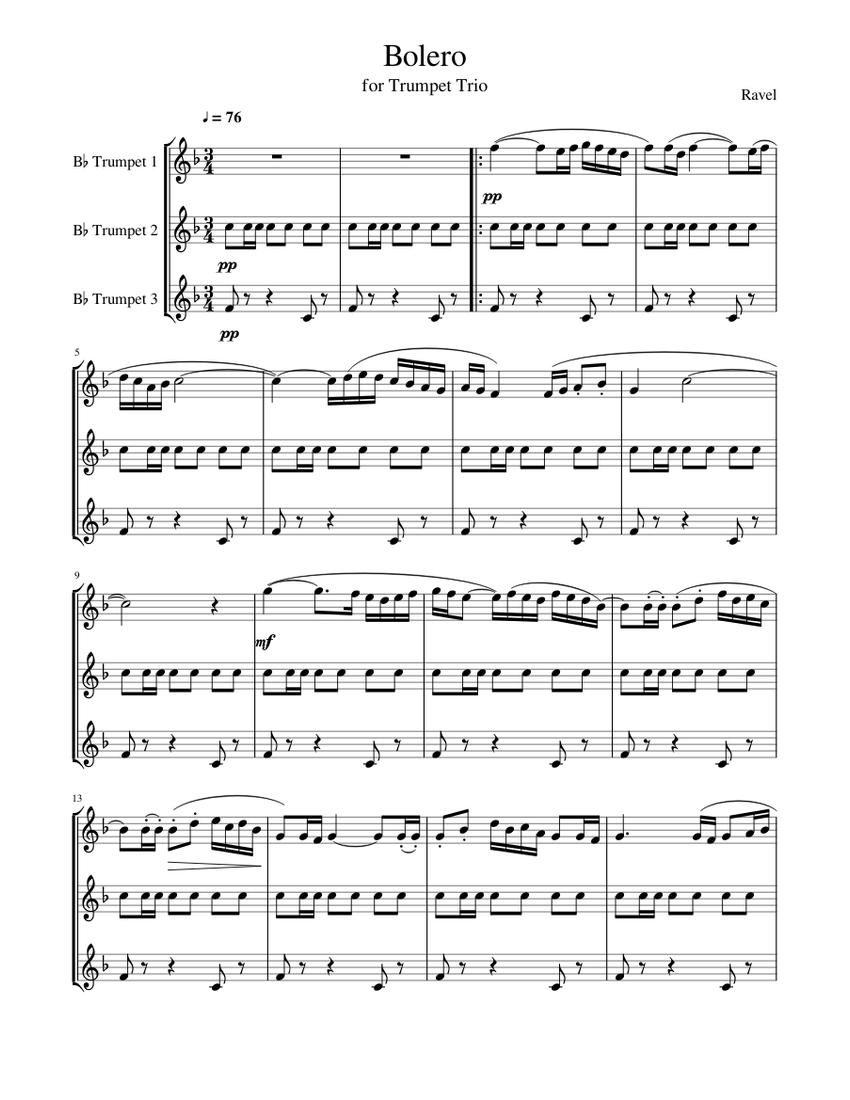 Bolero Sheet music for Trumpet other (Mixed Trio) | Musescore.com