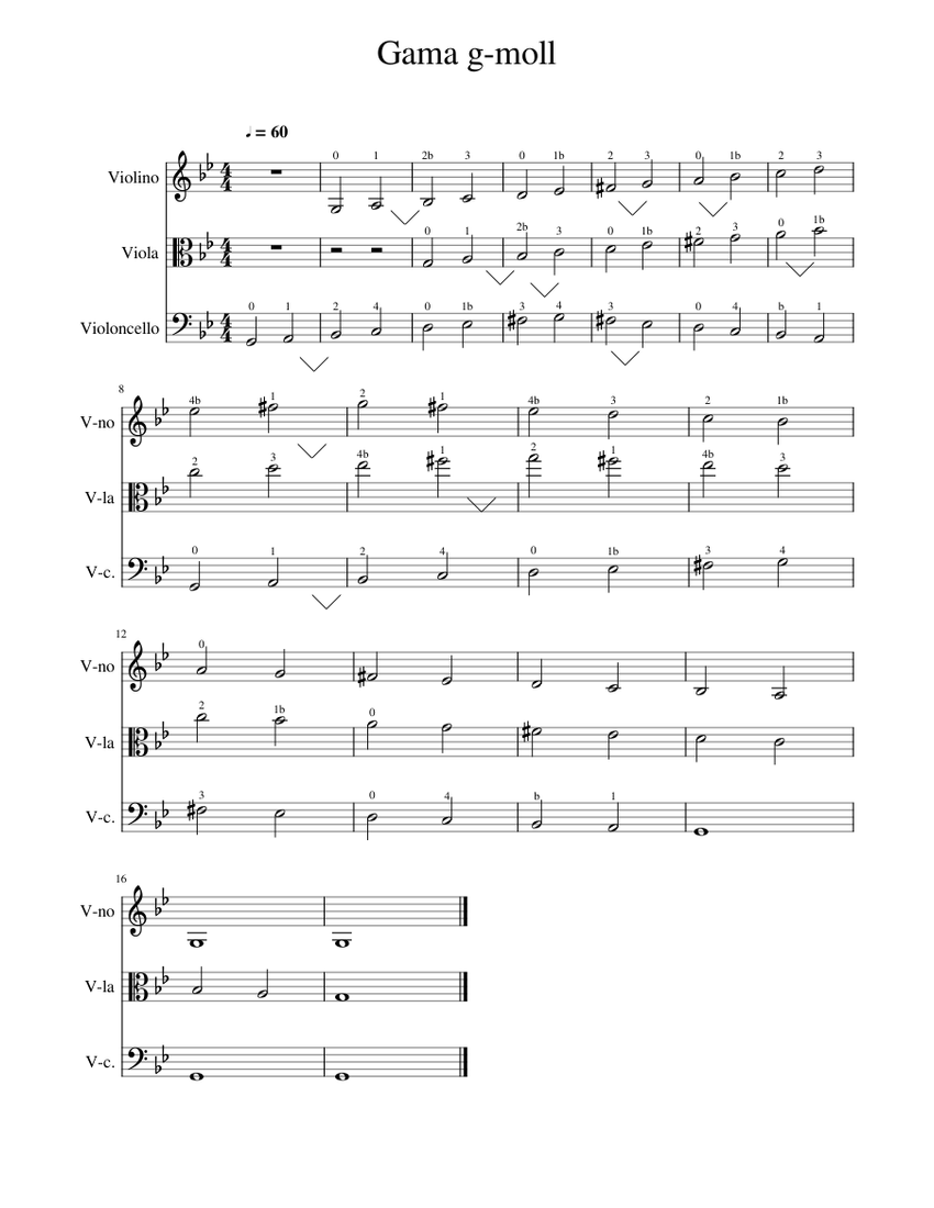 G minor scale (Gama g-moll) canon Sheet music for Violin, Viola, Cello ...