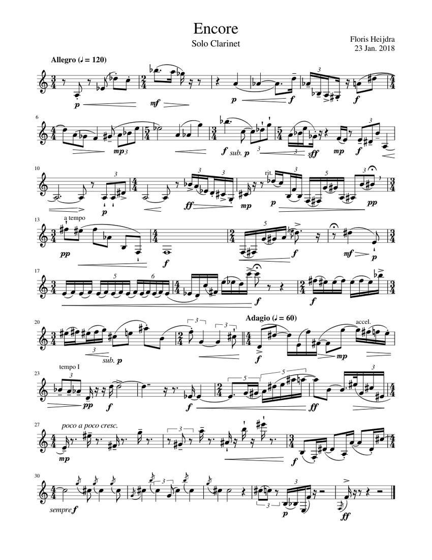 Encore (Solo Clarinet) Sheet Music for Clarinet in b-flat (Solo ...