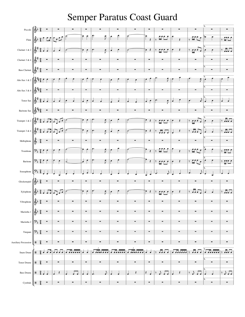 Semper Paratus Coast Guard Sheet Music for Trombone, Tuba, Flute ...