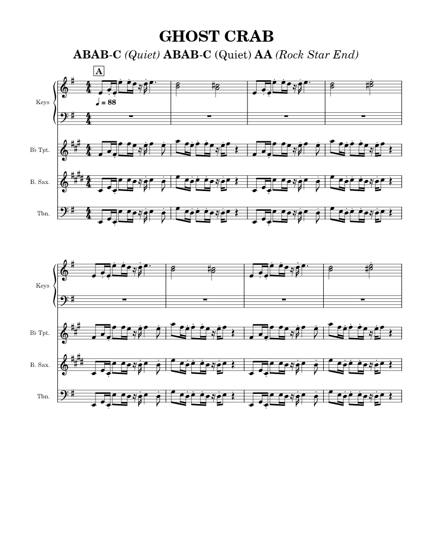 Ghost Crab Charts Sheet Music for Piano, Trombone, Saxophone baritone, Trumpet in b-flat (Mixed ...