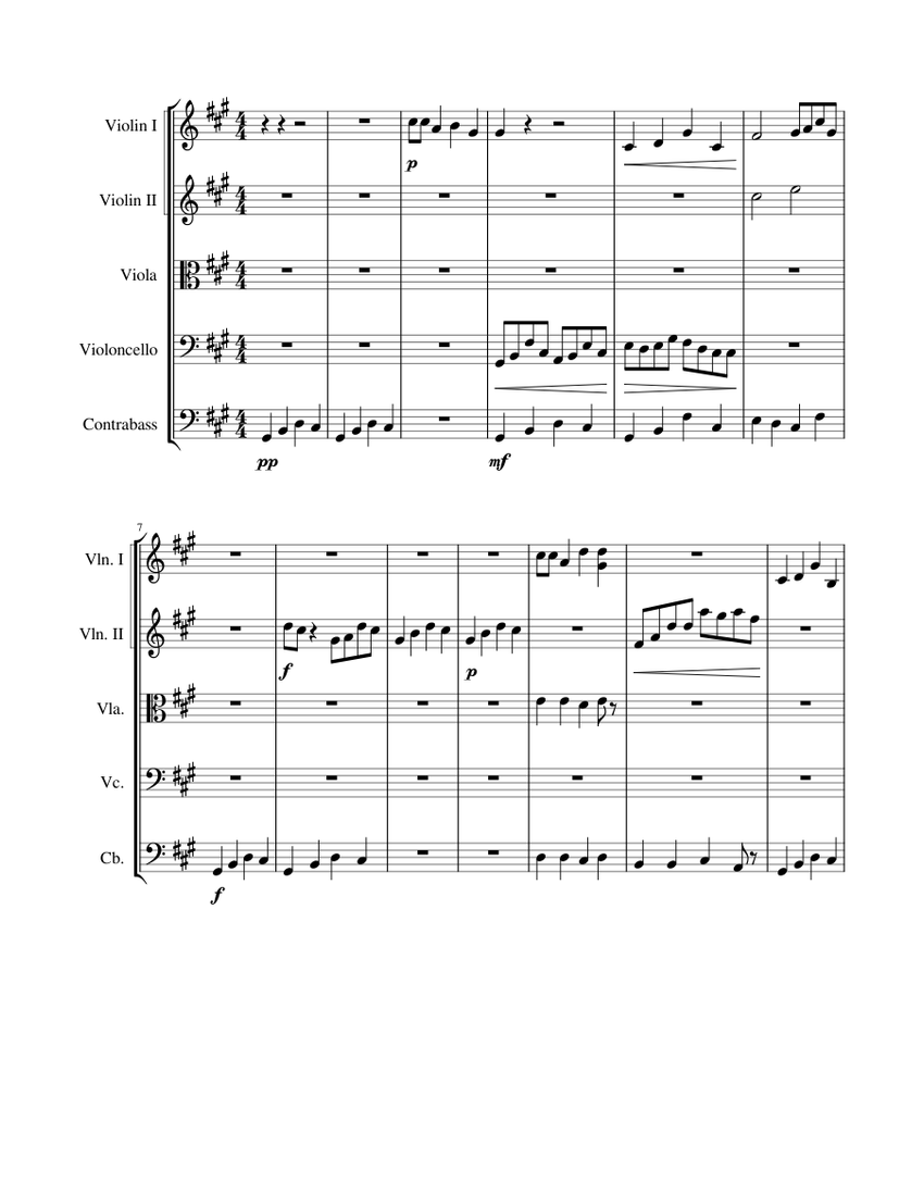 Composition Sheet music for Contrabass, Violin, Viola, Cello (String ...
