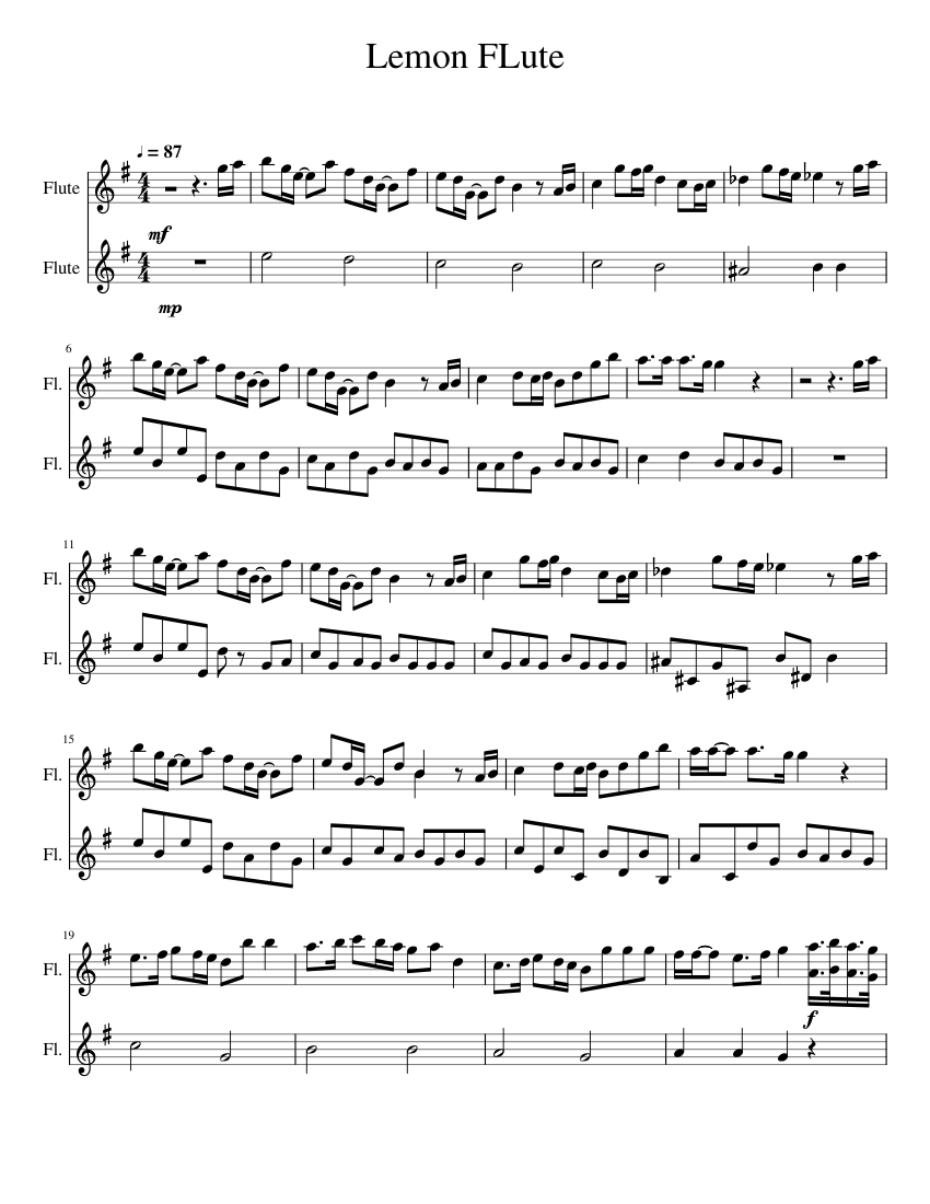 Lemon FLute Sheet Music for Flute (Woodwind Duet) | MuseScore.com