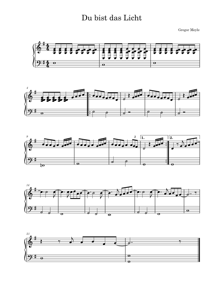 Du bist das licht – Gregor Meyle Du bist das Licht Sheet Music for Piano (Solo) Easy | MuseScore.com