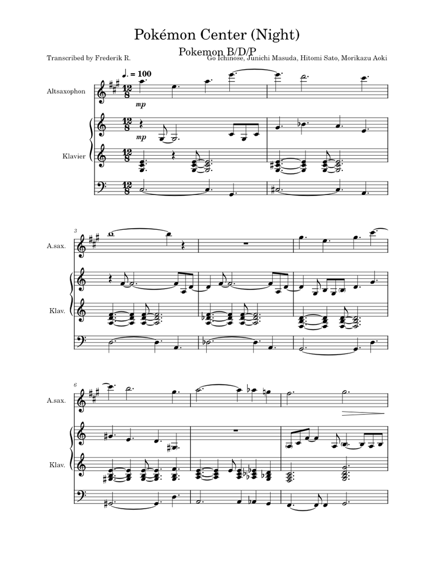 Pokémon Center (Night) – Hitomi Sato Sheet music for Piano, Saxophone ...