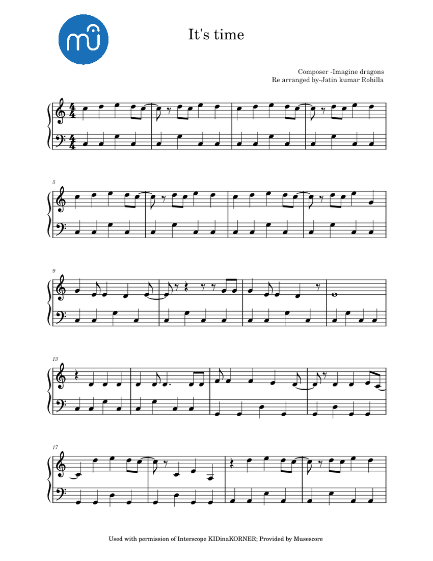 It's Time – Imagine Dragons Sheet Music for Piano (Solo) Easy ...