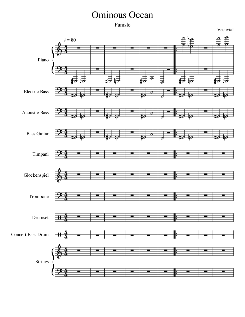Ominous Ocean Sheet Music for Piano, Trombone, Timpani, Glockenspiel ...