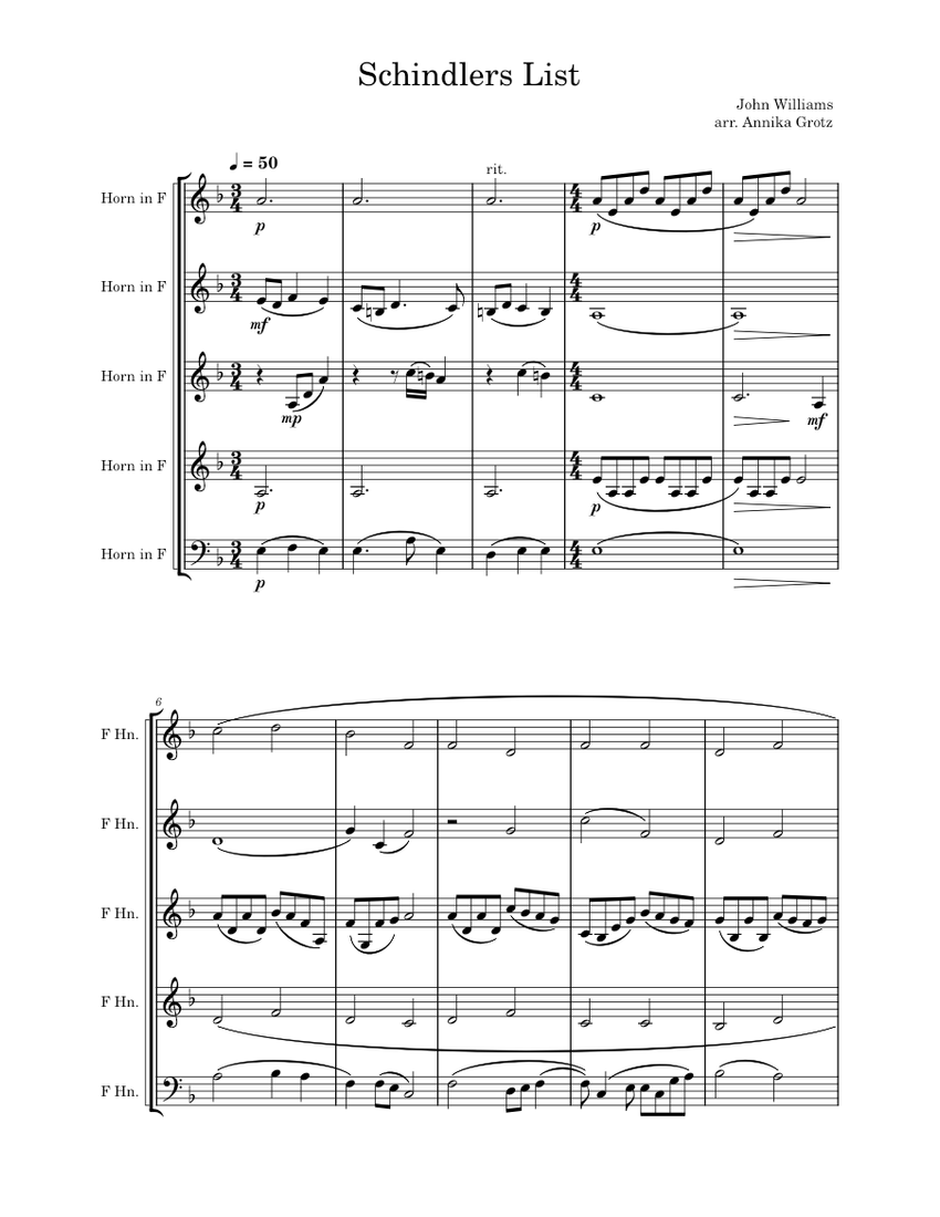 Schindlers List Theme John Williams Schindlers List Sheet Music For