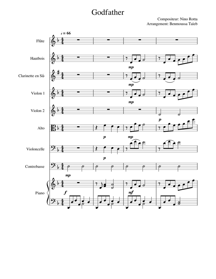 The Godfather Sheet music for Piano, Flute, Oboe, Clarinet in b-flat & more instruments (Mixed ...