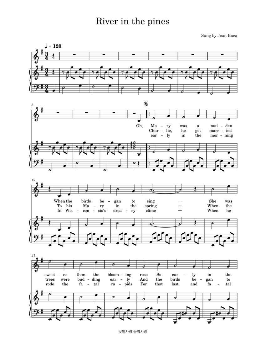 River in the pines Sheet Music for Piano (Piano-Voice) | MuseScore.com