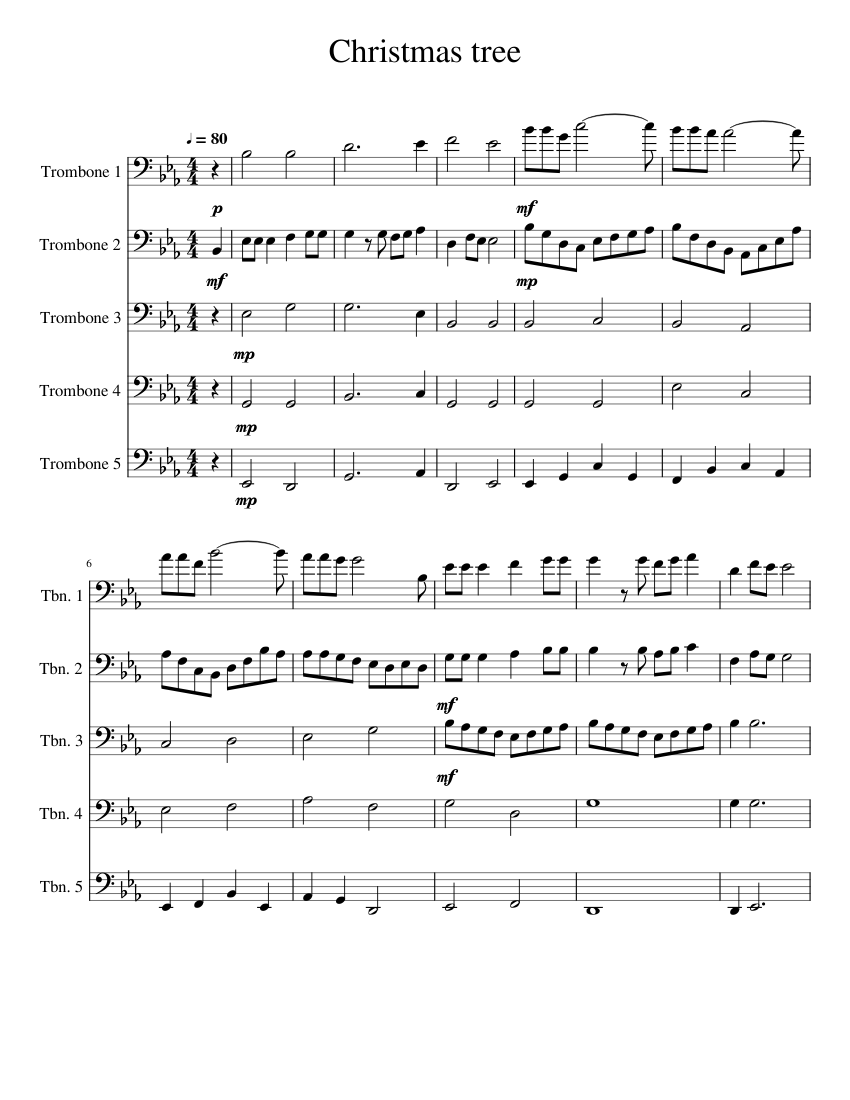 Christmas tree Sheet Music for Trombone (Brass Quintet) | MuseScore.com