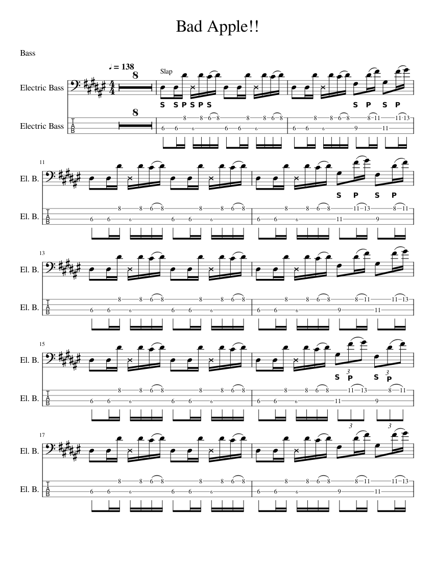 Bad Apple!! Sheet Music and Tab for Bass guitar (Mixed Duet ...