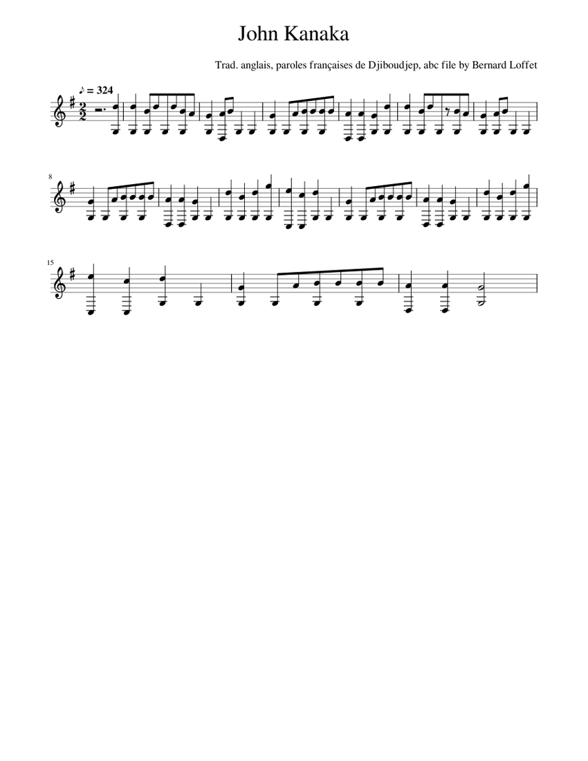 Traditional music - John Kanaka Sheet Music for Piano (Solo) easy ...