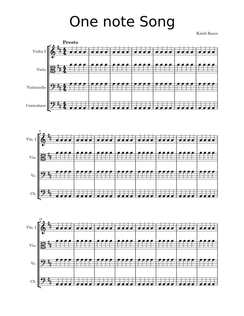 One_note_Song Sheet music for Contrabass, Violin, Viola, Cello (String ...