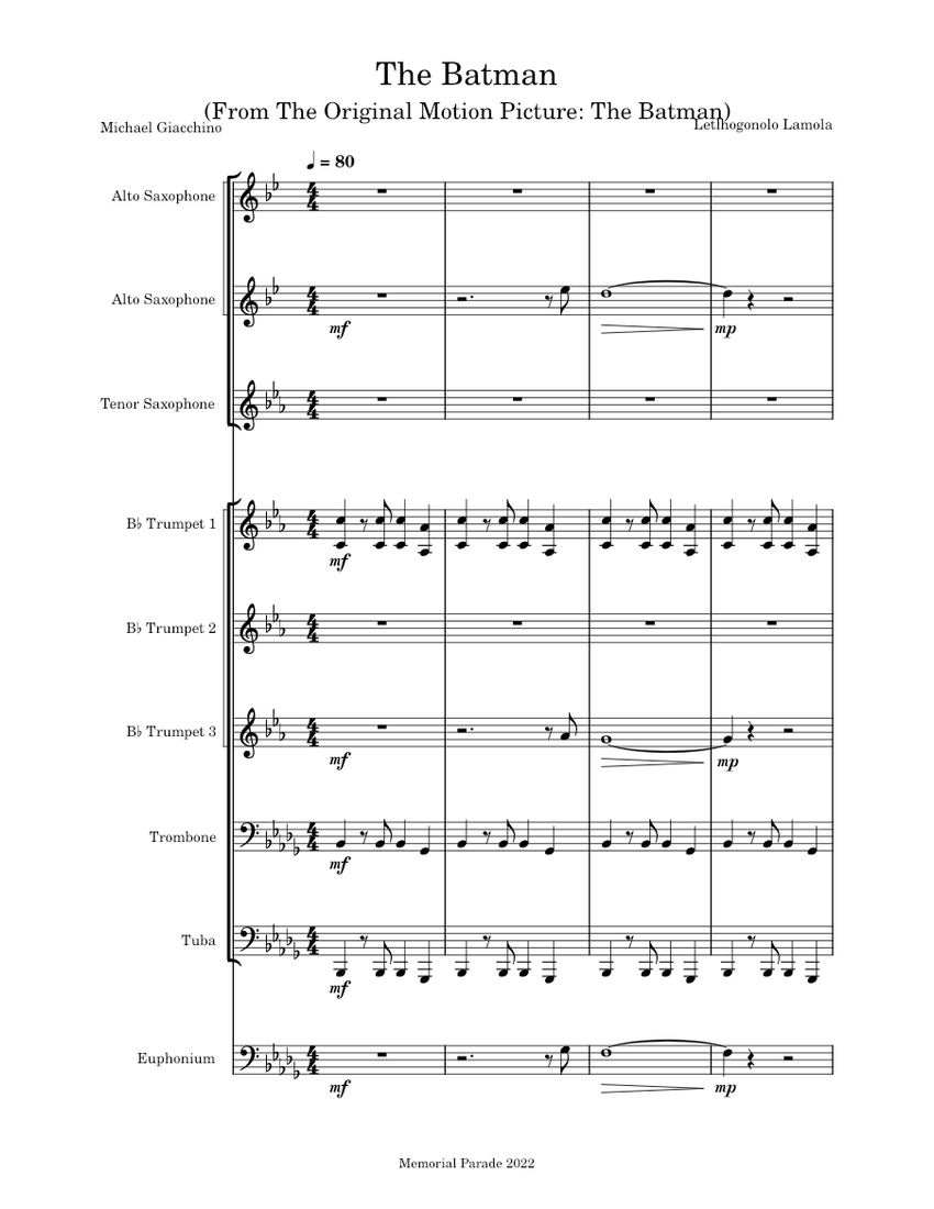 The Batman – Michael Giacchino Sheet Music for Trombone, Euphonium ...